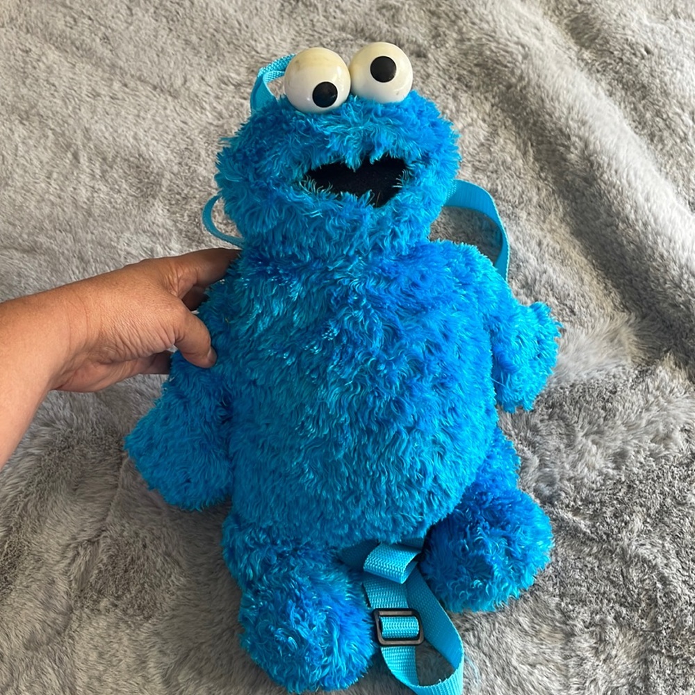 Sesame Street Cookie Monster Backpack Fuzzy Blue Kids… - Gem